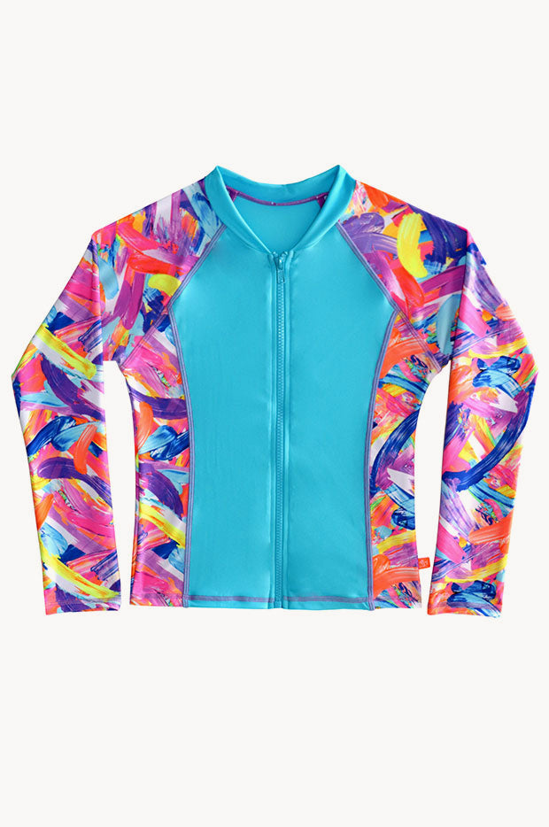 Salty Ink - Girls Paint Craze Long Sleeve Suntop - Blue/Multi