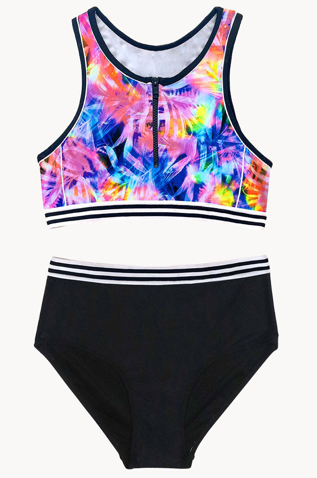 Salty Ink - Girls Sugar Palm Zip Crop Set - Black/Multi | Swimwear ...