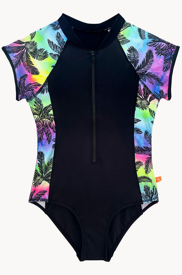 Salty Ink Girls Sunset Beach Short Sleeve Sunsuit Black/Multi ...