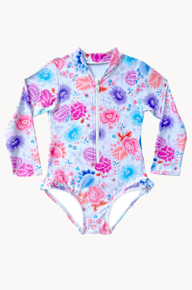 Salty Ink - Girls Miss Peony Long Sleeve Sunsuit - Peony | Swimwear ...