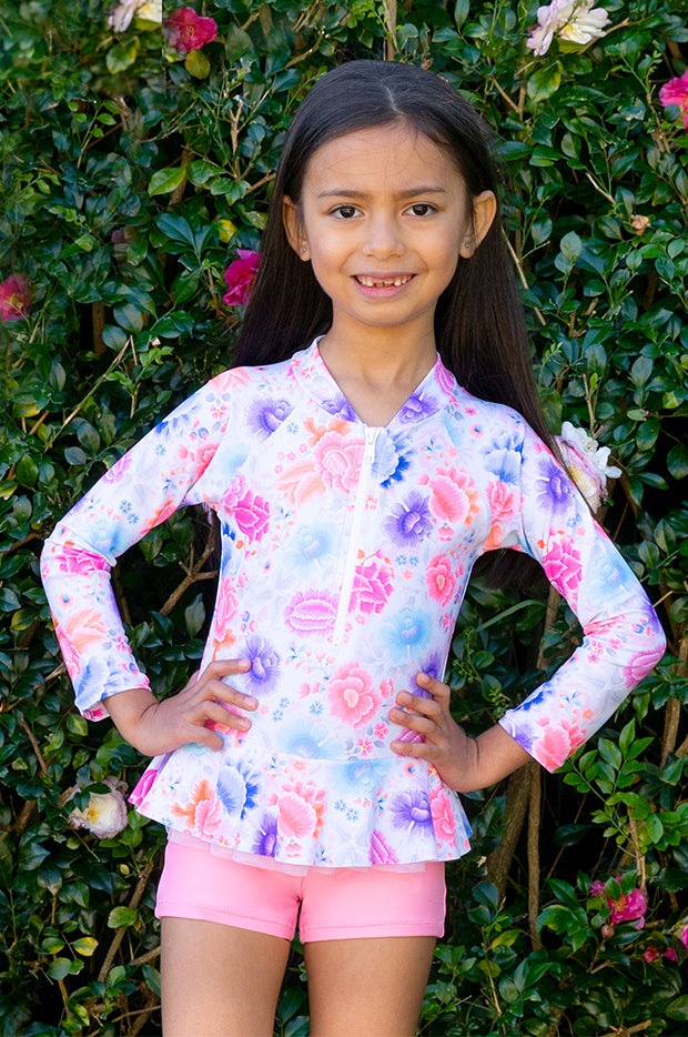 Salty Ink - Girls Miss Peony Boyleg Sunsuit - Peony | Swimwear Galore AU