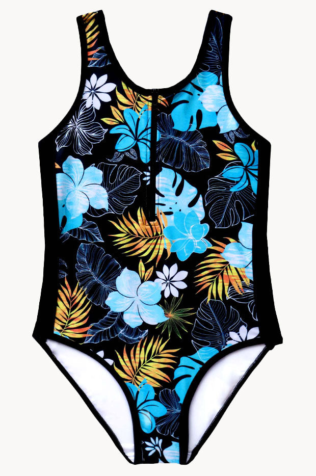 Salty Ink - Girls Tropicana Zip One Piece - Black | Swimwear Galore AU