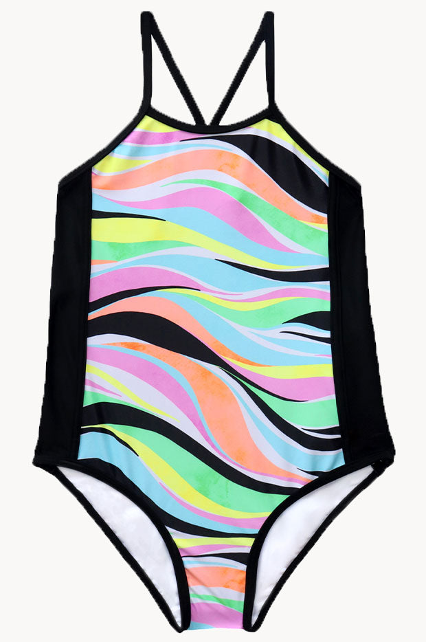 Salty Ink - Girls Coastal Wave One Piece - Neon | Swimwear Galore AU