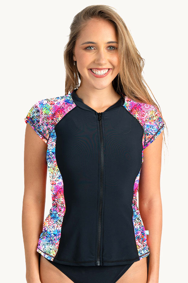Salty Ink - Santorini Short Sleeve Suntop - Black/Multi | Swimwear ...
