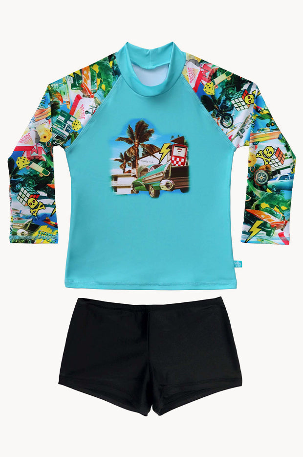 Salty Ink Boys Mash Up Long Sleeve Suntop Set | Swimwear Galore AU