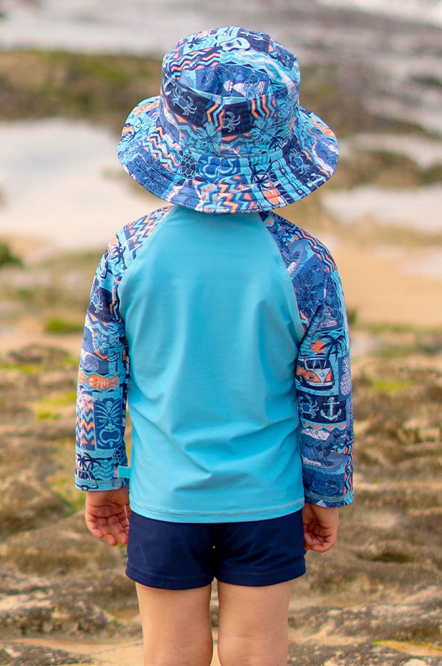 Salty Ink - Boys Tiki Long Sleeve Suntop Set - Blue/Navy | Swimwear ...