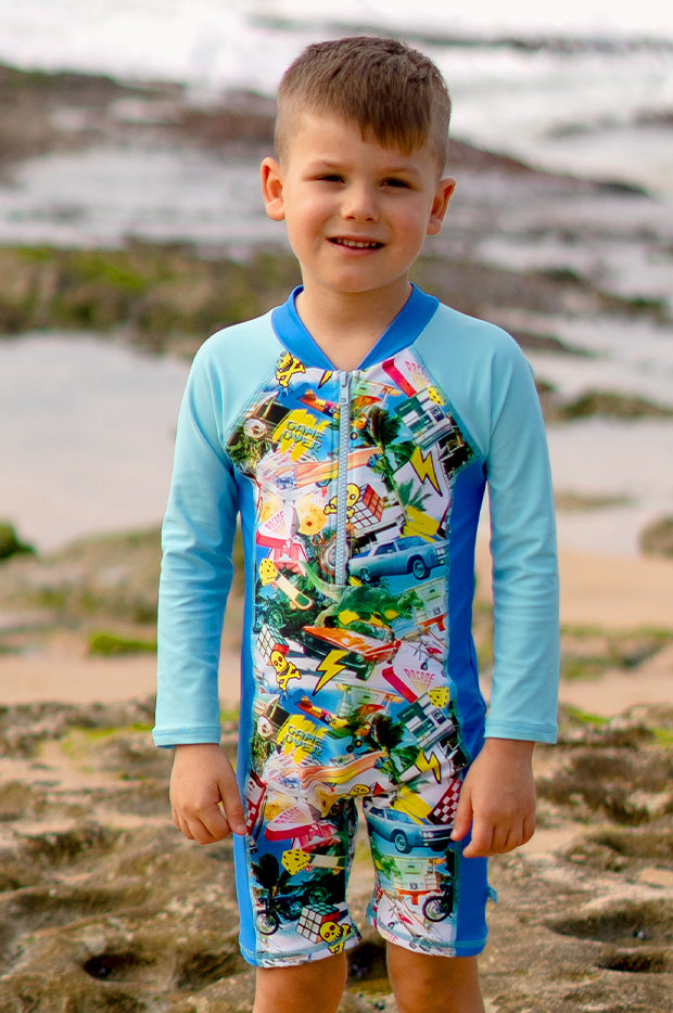 Salty Ink - Boys Mash Up Long Sleeve Sunsuit - Mash | Swimwear Galore AU