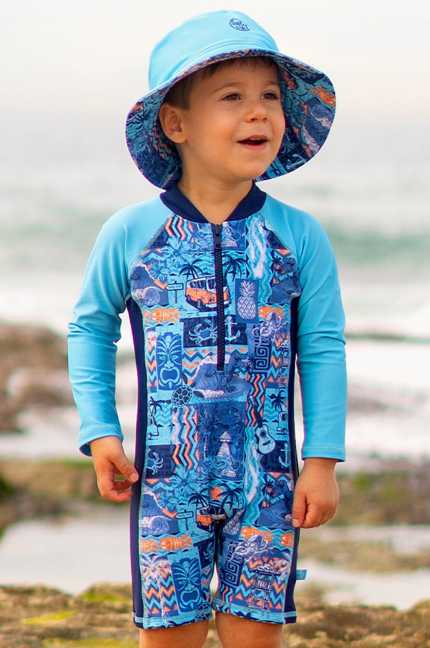 Salty Ink - Boys Tiki Sunsuit - Blue/Navy | Swimwear Galore AU