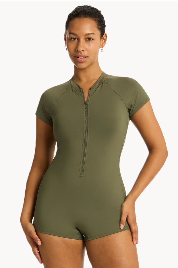 Sea Level - Eco Essentials Boyleg Sunsuit - Khaki | Swimwear Galore AU