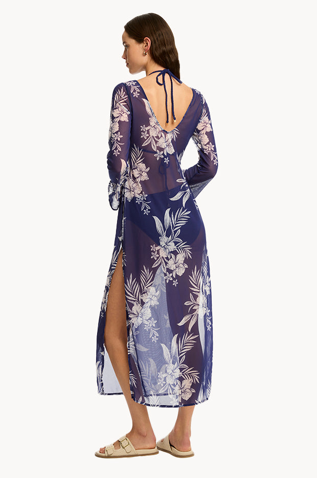 Sea Level Aloha Mesh Long Dress French Navy | Swimwear Galore US