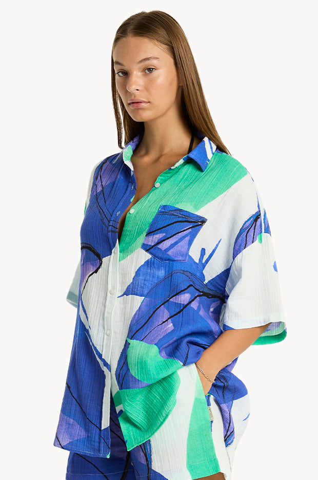 Sea Level - Sublime Aloha Shirt - Cobalt | Swimwear Galore AU