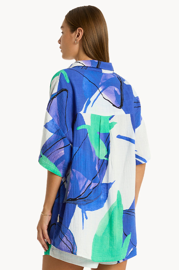Sea Level - Sublime Aloha Shirt - Cobalt | Swimwear Galore AU
