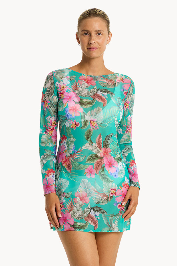 Sea Level - Pacifico Mesh Short Dress - Evergreen | Swimwear Galore AU