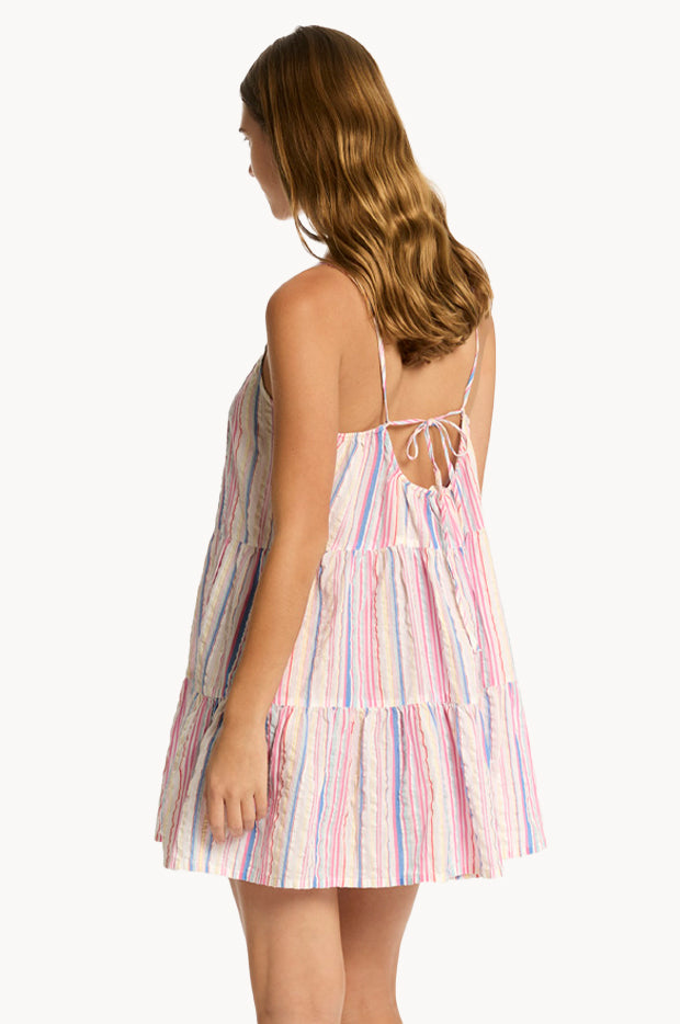 Sea Level - Boho Stripe Tie Back Short Sundress - Blue | Swimwear Galore AU