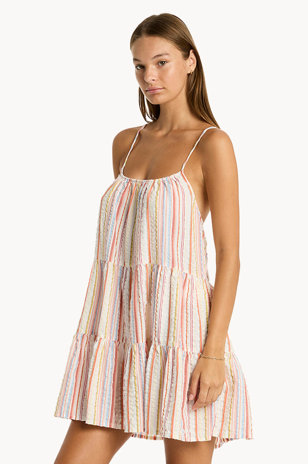 Sea Level - Boho Stripe Tie Back Short Sundress - Pink | Swimwear Galore AU