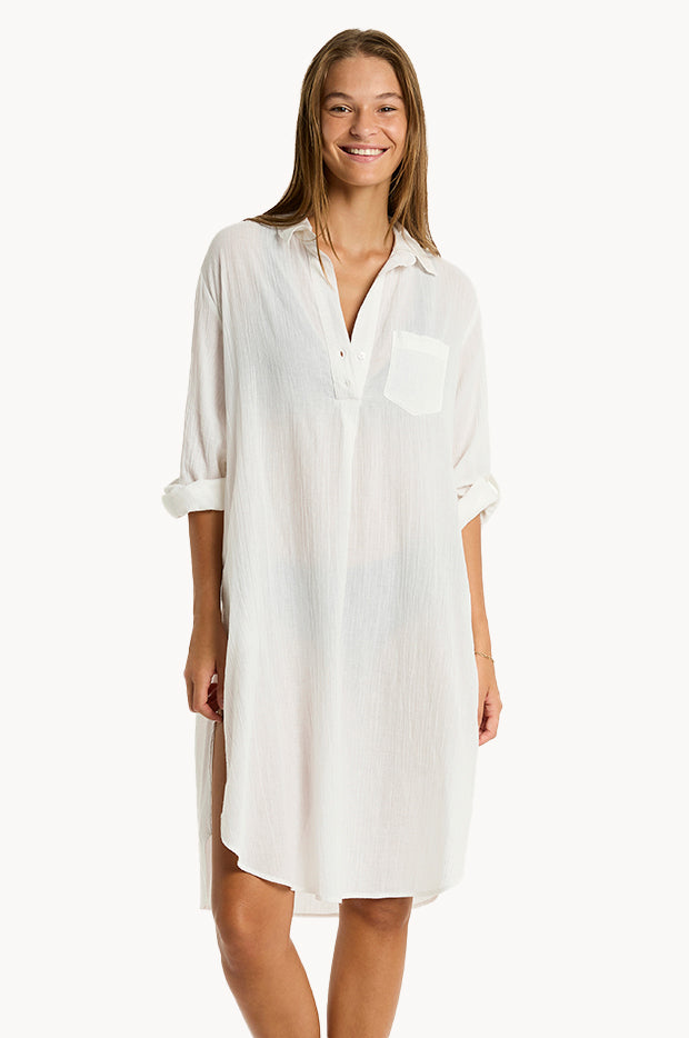 Sea Level - Salt Long Cover Up - White | Swimwear Galore AU