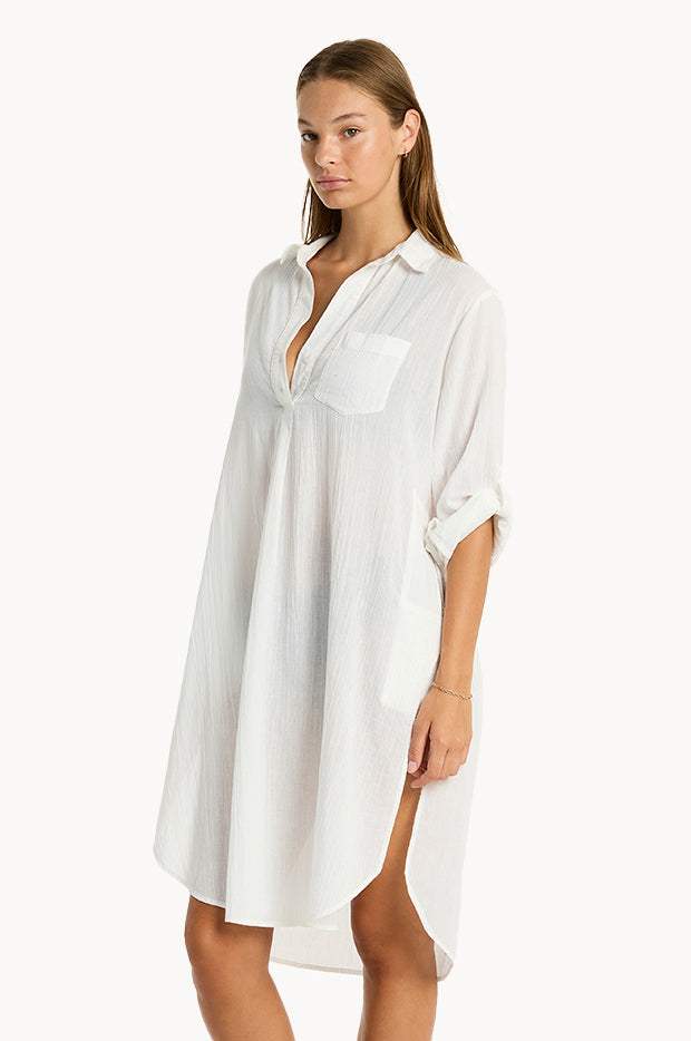 Sea Level Salt Long Cover Up White | Swimwear Galore US