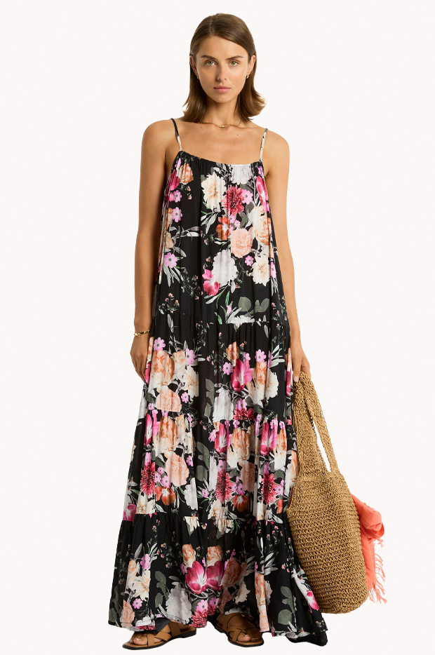 Sea Level - Belle Tiered Maxi Sundress - Black | Swimwear Galore AU