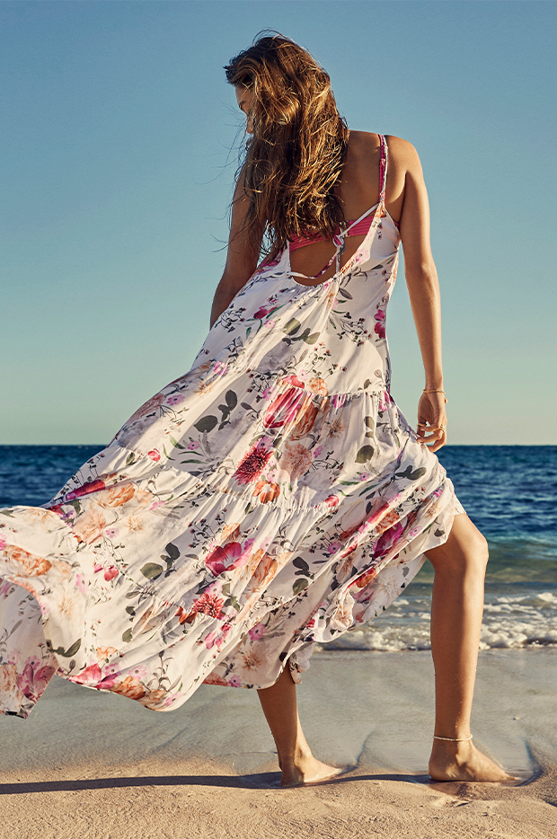 Sea Level - Belle Tiered Maxi Sundress - Coconut | Swimwear Galore AU