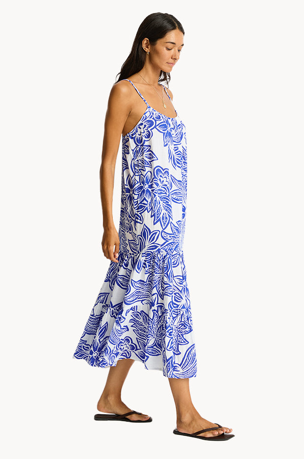 Sea Level - Palmera Resort Tiered Midi Sundress - Blue | Swimwear Galore US
