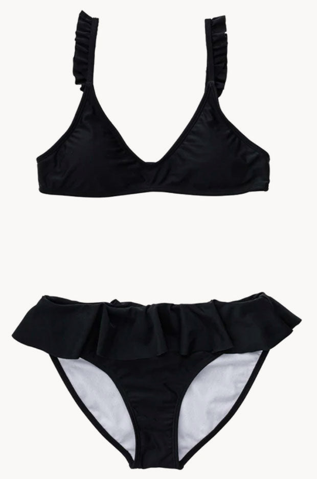 Snapper Rock - Girls Frill Bikini Set - Black | Swimwear Galore AU