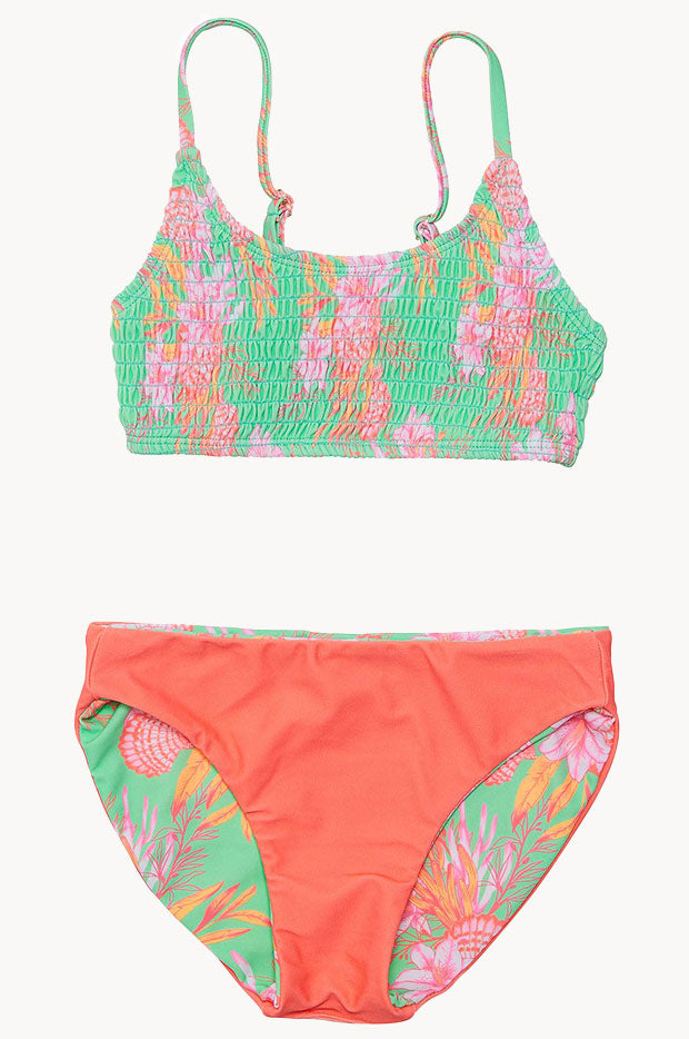 Snapper Rock - Girls Coastal Shells Crop Set - Green | Swimwear Galore AU