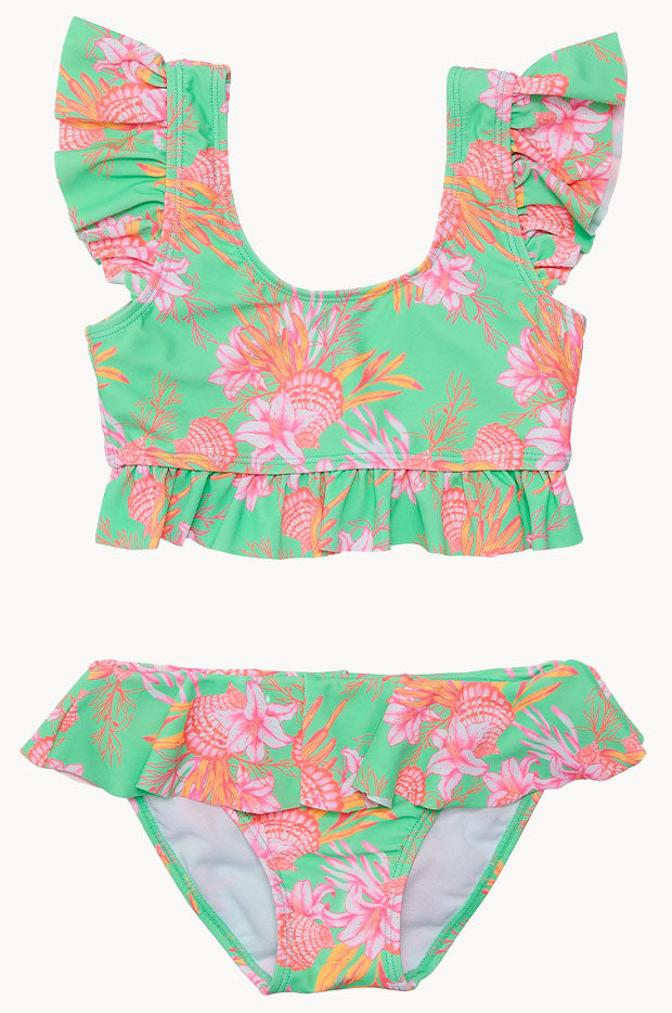 Snapper Rock - Girls Coastal Shells Frill Crop Set - Green | Swimwear ...