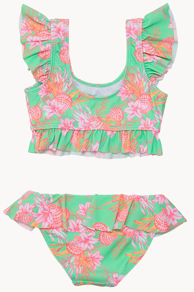 Snapper Rock - Girls Coastal Shells Frill Crop Set - Green | Swimwear ...
