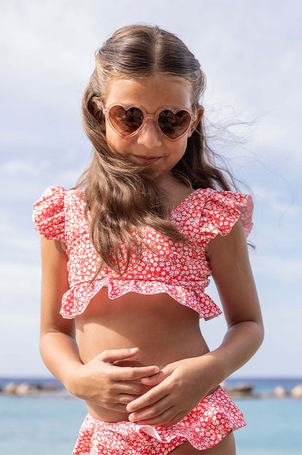 Snapper Rock - Girls Ditsy Bloom Frilled Crop Set - Red | Swimwear ...