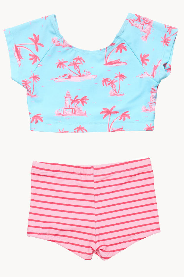 Snapper Rock Girls Lighthouse Island Crop Suntop Set Blue/Pink ...
