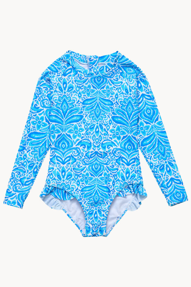 Snapper Rock - Girls Santorini Blue Sunsuit - Blue | Swimwear Galore US