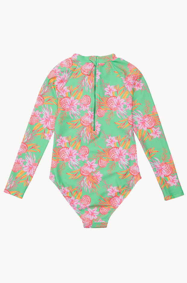 Snapper Rock - Girls Coastal Shells Sunsuit - Green | Swimwear Galore AU