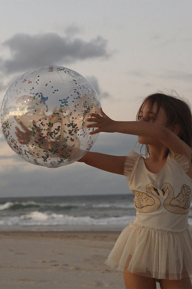 Sunny Life - Glitter Cotton Candy 3D Inflatable Beach Ball - Clear
