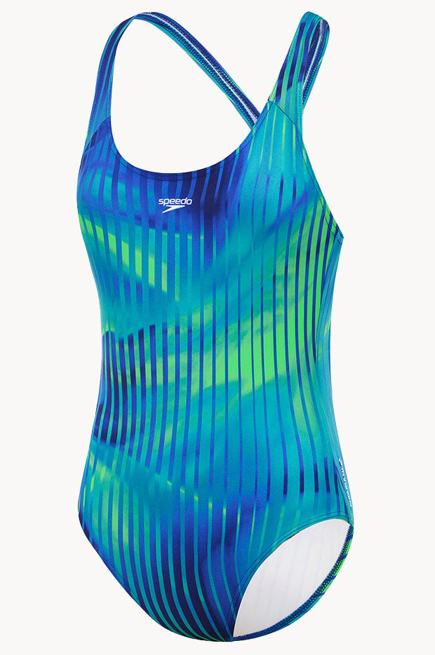Speedo - Girls Linear Lava Splashback One Piece - Blue/Green