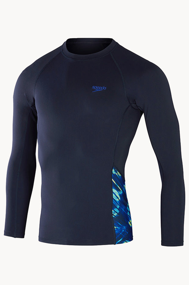 Speedo - Mens Printed Long Sleeve Suntop - Navy/Blue | Swimwear Galore US