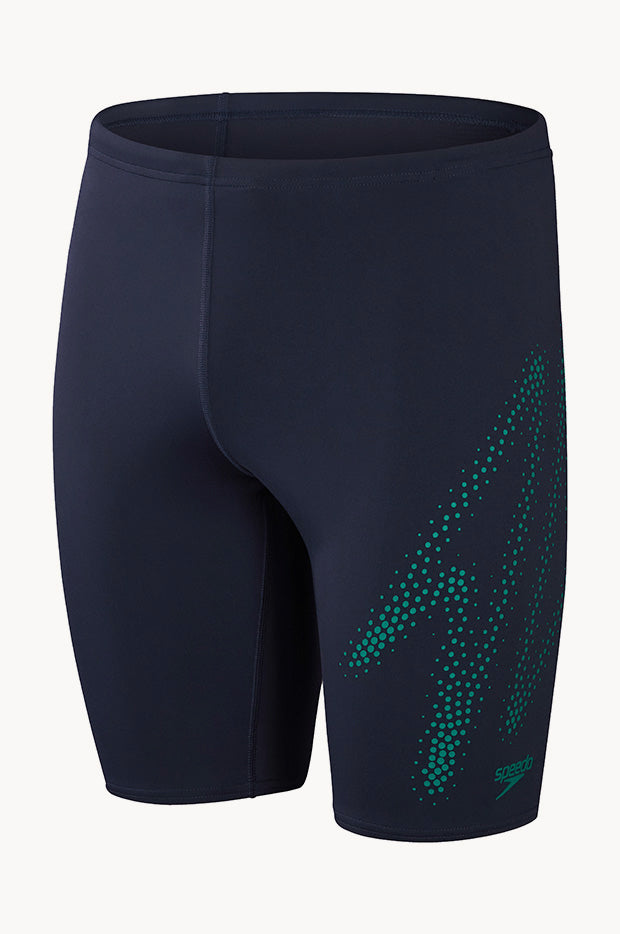 Speedo - Mens Hyperboom Logo Placement Jammer - Navy/Green | Swimwear ...