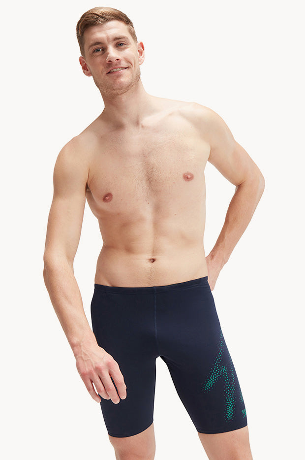 Speedo - Mens Hyperboom Logo Placement Jammer - Navy/Green | Swimwear ...