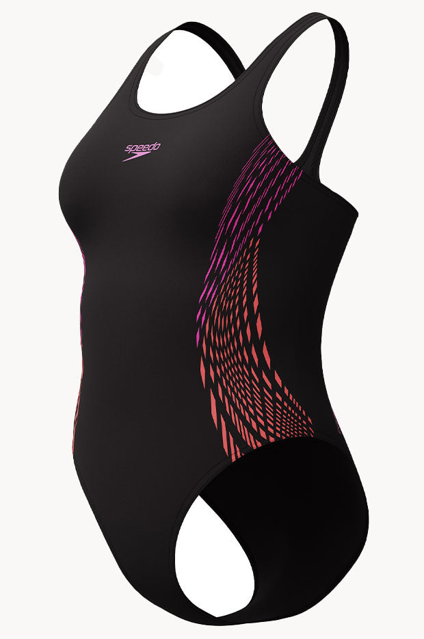 Speedo - Placement Muscleback One Piece - Black/Violet | Swimwear Galore US