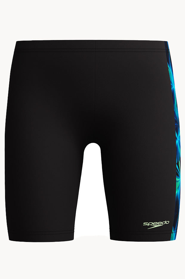 Speedo - Boys Allover Print Panel Jammer - Black/Green | Swimwear Galore AU