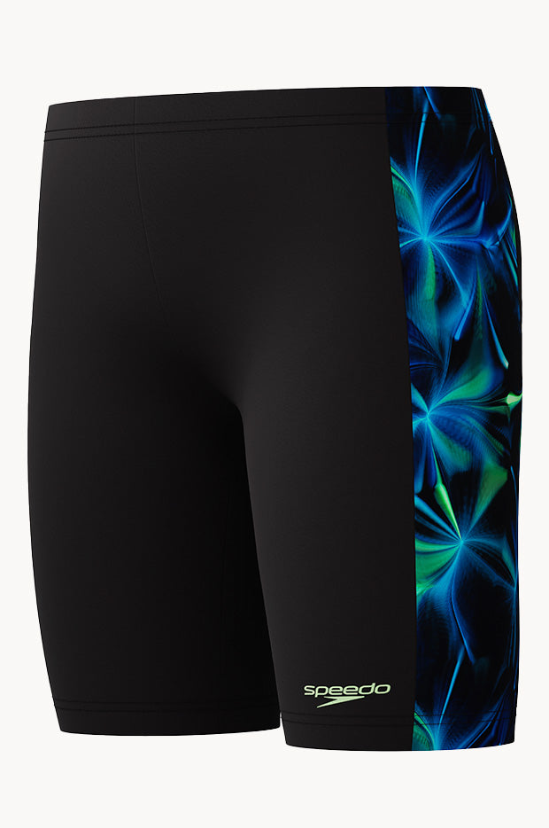 Speedo - Boys Allover Print Panel Jammer - Black/Green | Swimwear Galore AU