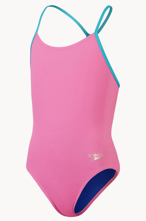 Speedo Girls Allover Lane Line Back One Piece Candy | Swimwear Galore US