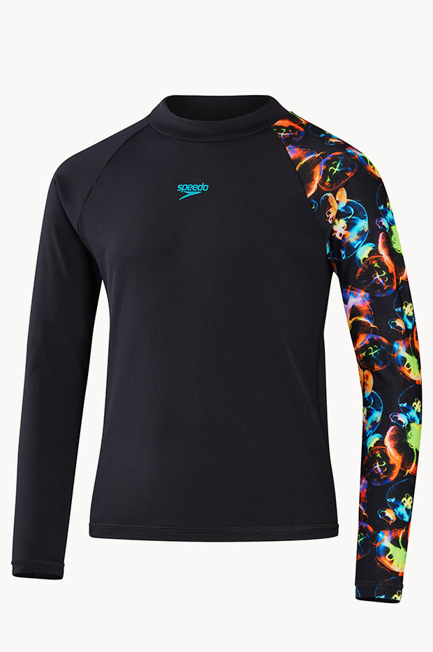 Speedo Boys Digital Printed Long Sleeve Suntop Black/Multi | Swimwear ...