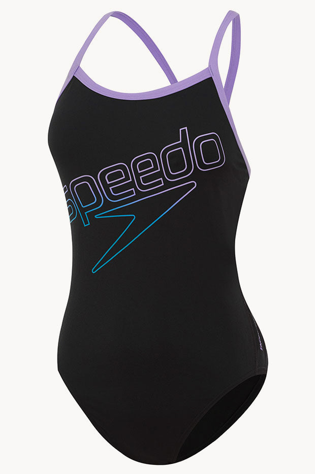 Speedo Hyperboom Turnback One Piece Black/Purple | Swimwear Galore AU