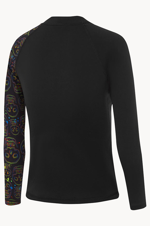 Speedo - Boys Skull Long Sleeve Suntop - Black/Multi | Swimwear Galore AU