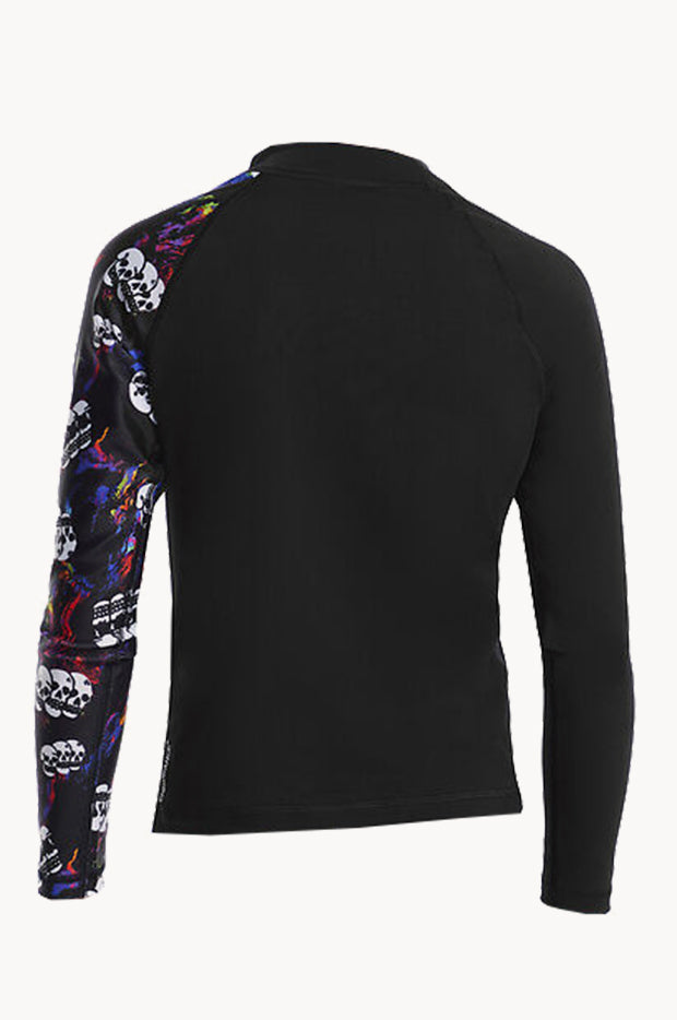 Speedo - Boys Skull Long Sleeve Suntop - Black/Multi | Swimwear Galore AU