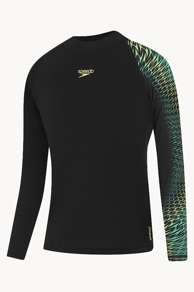 Speedo - Boys Tech Panel Suntop - Black/Green | Swimwear Galore AU