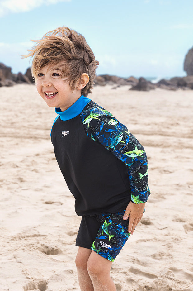 Speedo - Toddler Boys Shark Suntop - Black/Blue | Swimwear Galore AU
