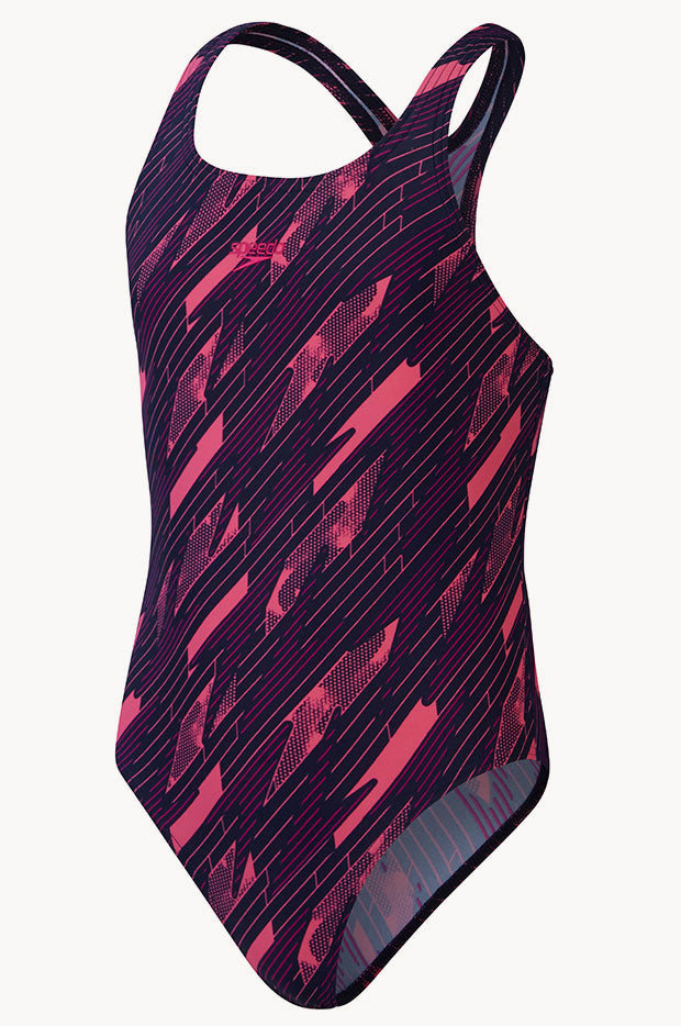 Speedo Girls Hyperboom Allover Medalist One Piece Navy/Pink | Swimwear ...