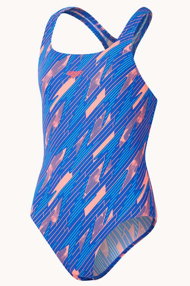 Speedo - Girls Hyperboom Allover Medalist One Piece - Blue/Orange