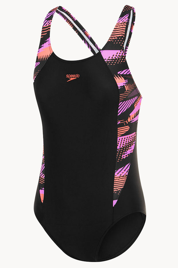 Speedo - Girls Hyperboom Splice Muscleback One Piece - Black/Coral